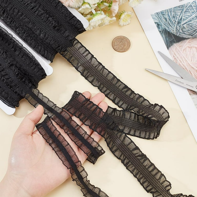 21.87 Yards Double Ruffle Lace Ribbon 2 Styles 20 30mm Wide Pleated Elastic Lace Ribbon Black Double Stretch Lace Trim Wave Edge Lace Trim for Sewing