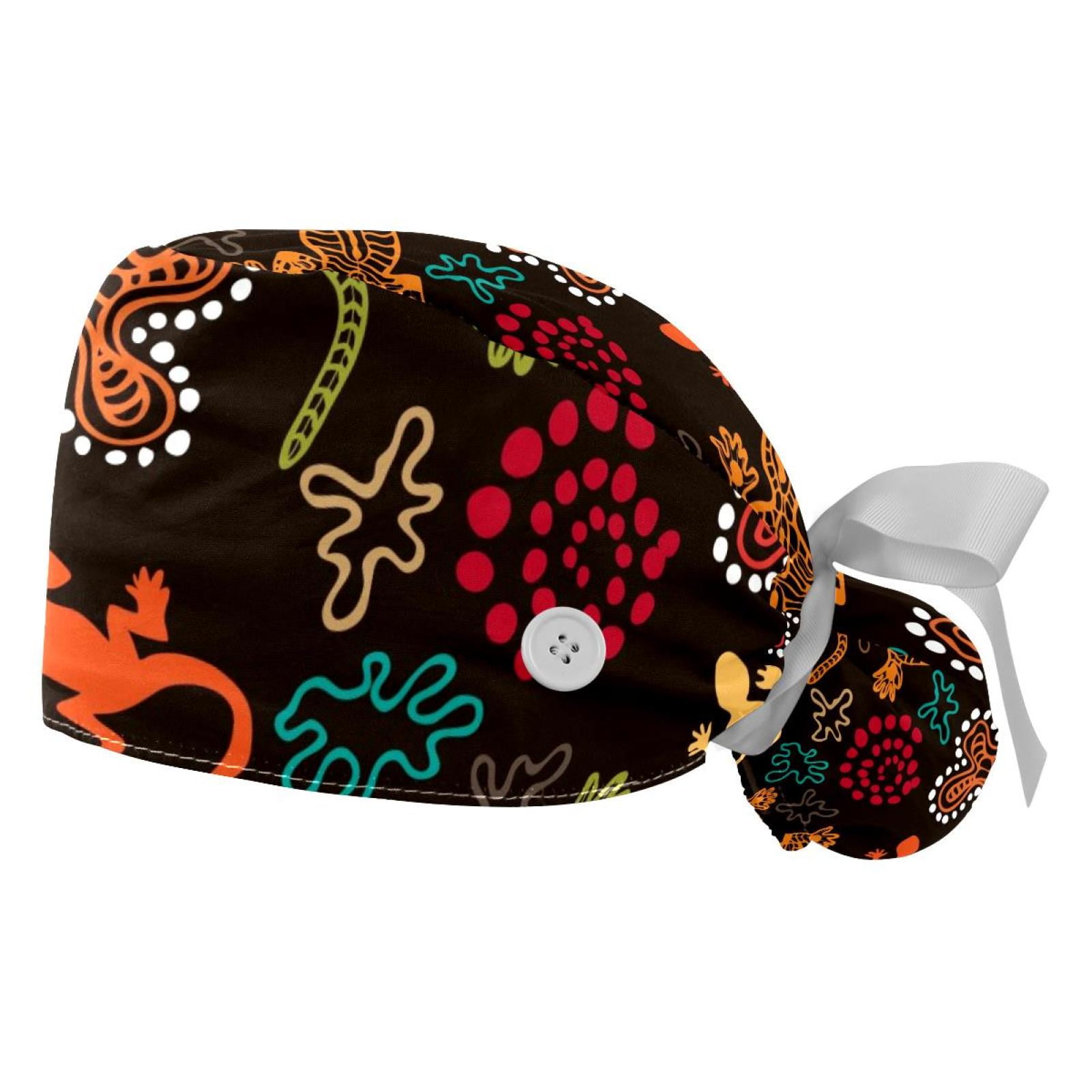 2PCS Long Hair Working Cap with Buttons and Sweatband Ribbon Tie Back ...