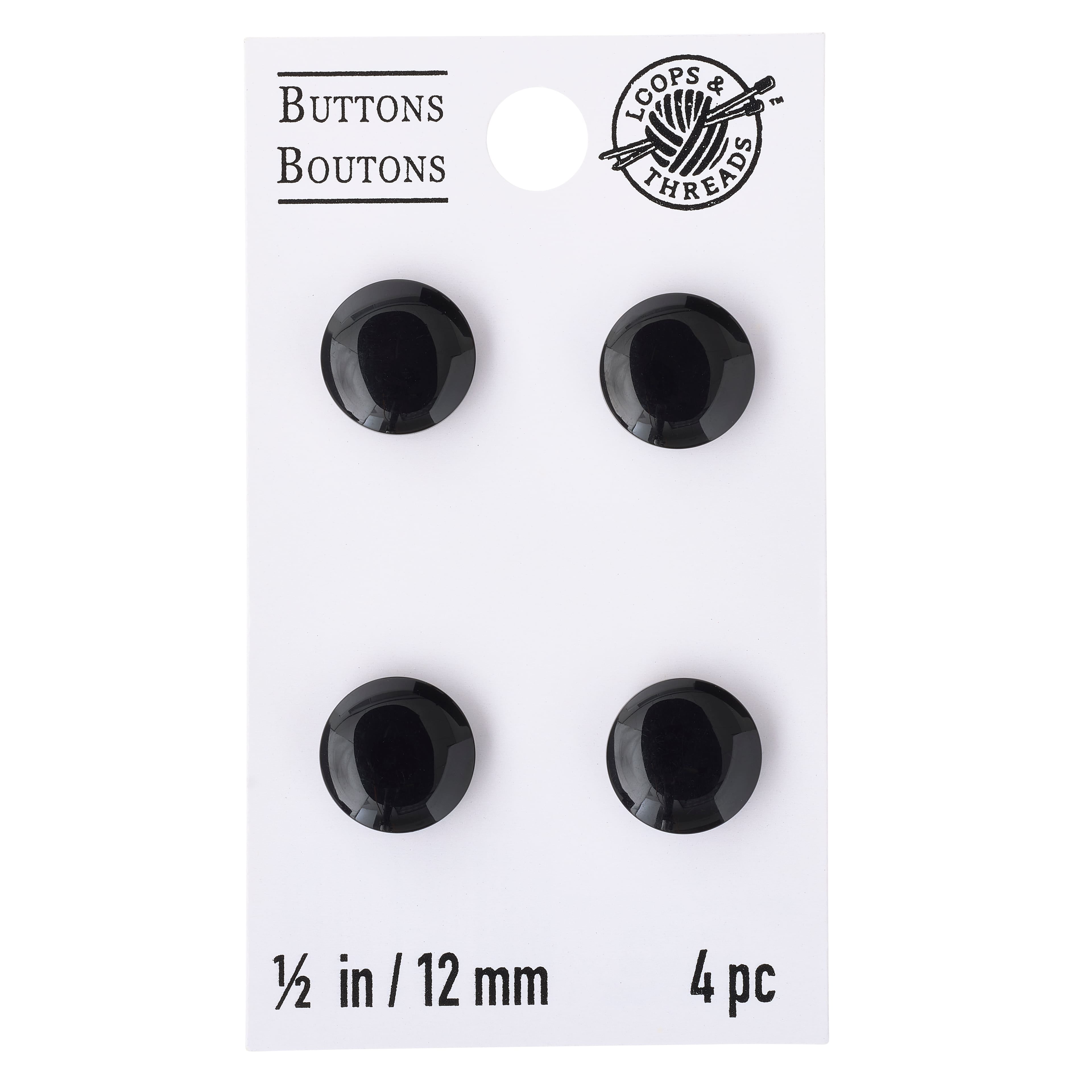 24 Packs: 4 ct. (96 total) 1/2" Black Buttons by Loops & Threads ...