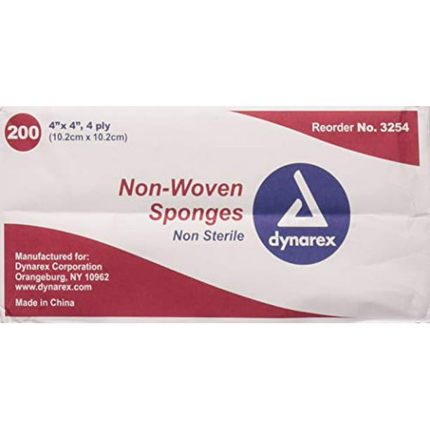 Dynarex Non-Woven Sponges 4"x 4" 200 Ct | 4 Ply Non-Sterile Gauze ...