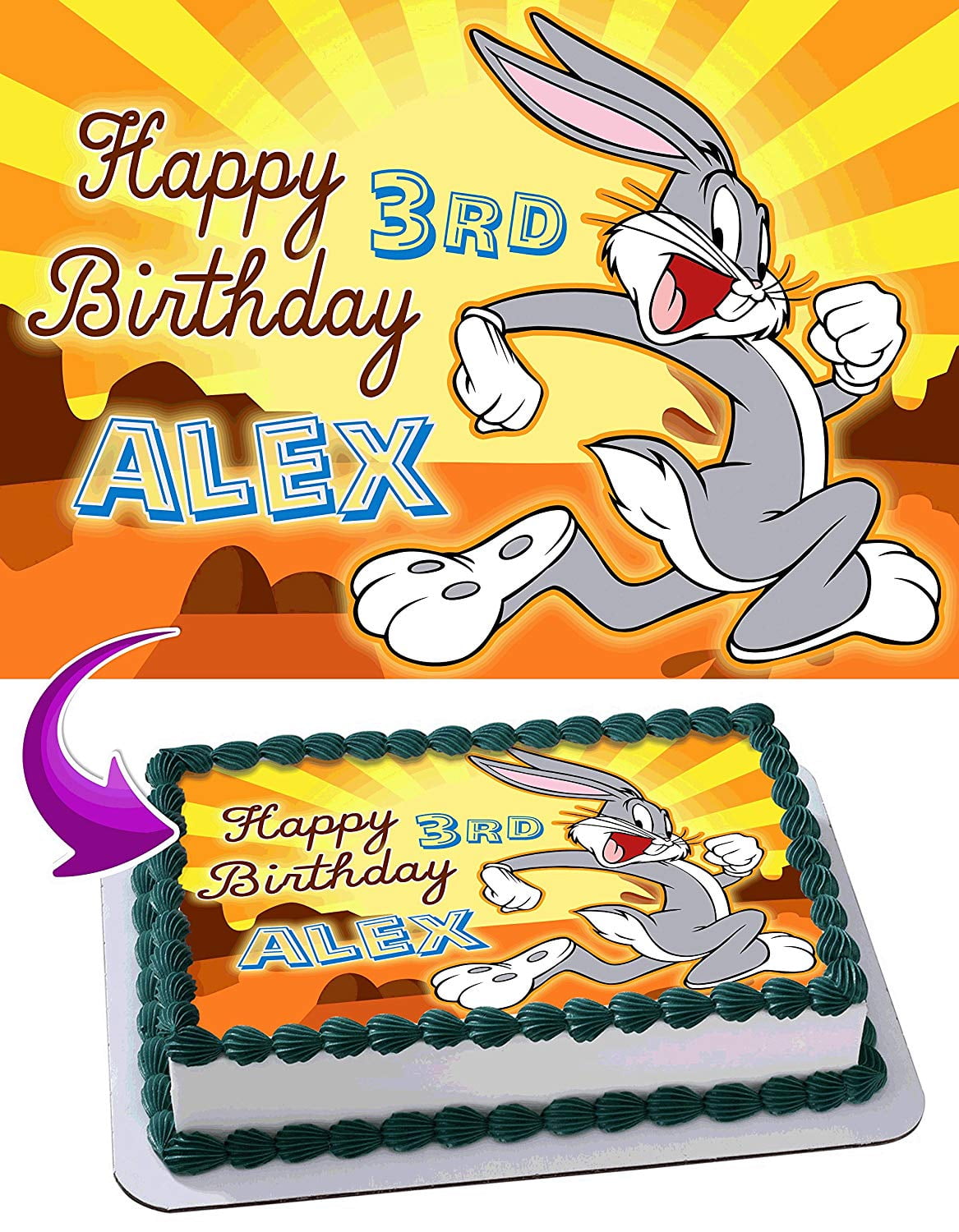 Bugs Bunny - Edible Cake Topper - 11.7 x 17.5 Inches 1/2 Sheet ...