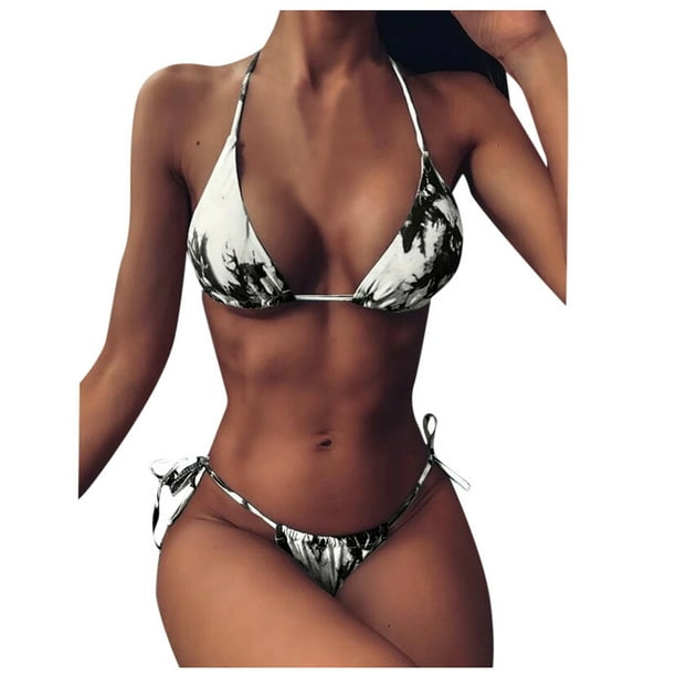 Roliyen Fashion Bikini Sets Swimsuit For Women Tie Dye Lace Up High Cut