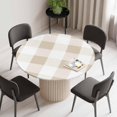 Cream White Buffalo Check Round Fitted Tablecloth with Elastic Edge ...