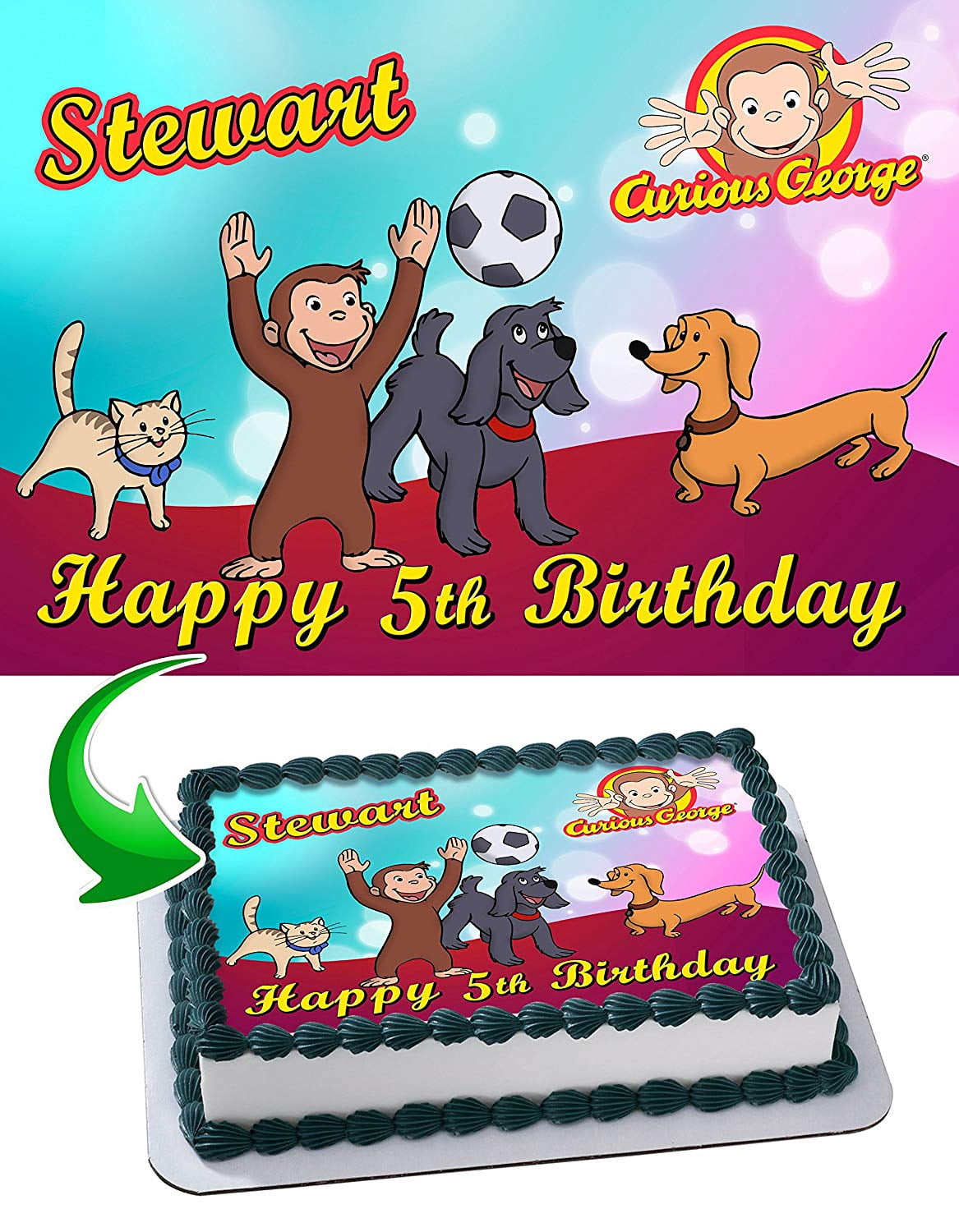 Curious George Edible Cake Image Topper Personalized Picture 1/4 Sheet ...