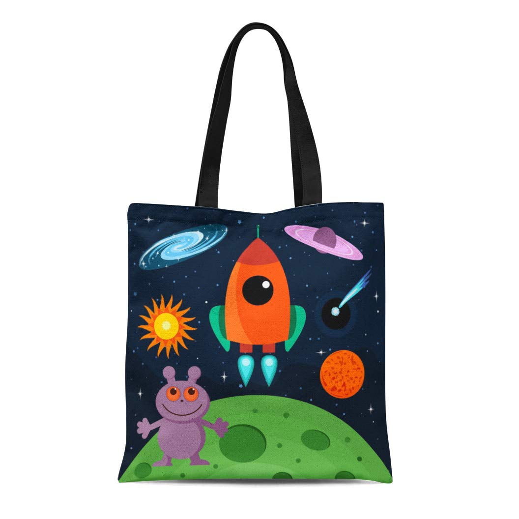 ASHLEIGH Canvas Tote Bag Kids Space Cartoon Planets Alien Rocket Fun ...