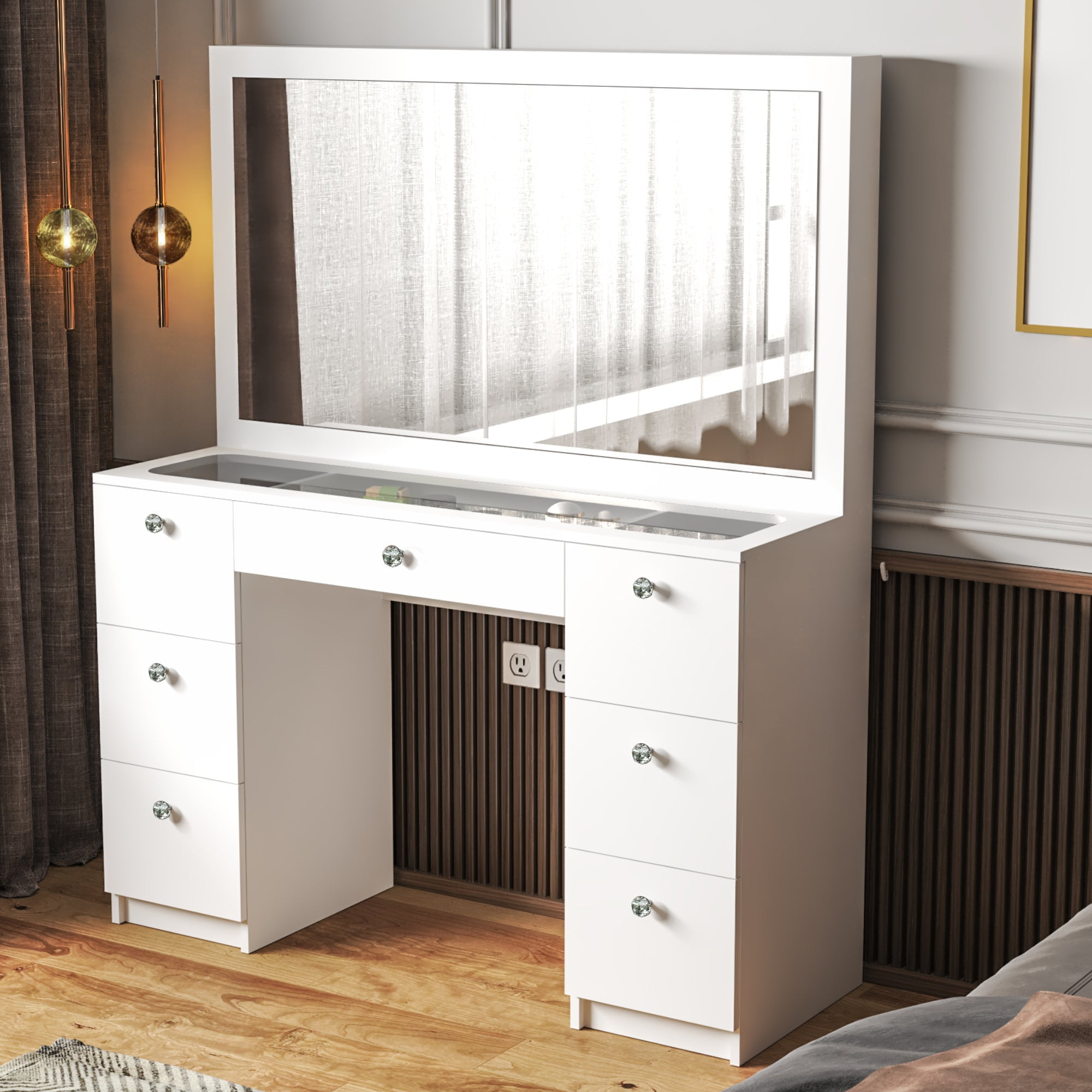 Boahaus Venus Modern White Painted Makeup Vanity Table with Crystal ...