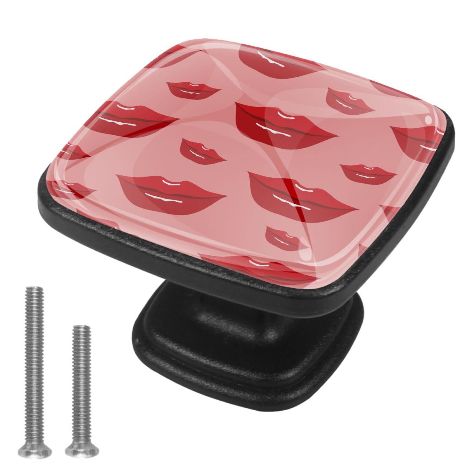 4 Pcs Cabinet Handle Drawer Pulls Red Lips Knobs with Screws Square ...