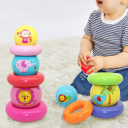 Cheers Ring Rainbow Tower Stacking Ball Set Kids Early Development ...