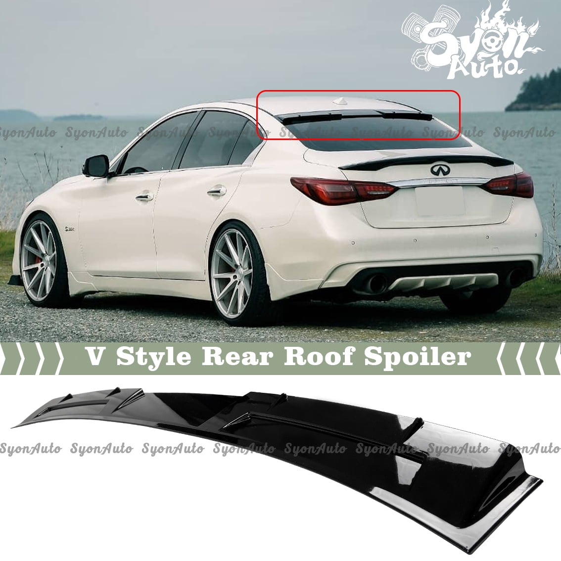 FITS 2014-2021 INFINITI Q50 GLOSS BLACK V STYLE ROOF SPOILER VISOR ...