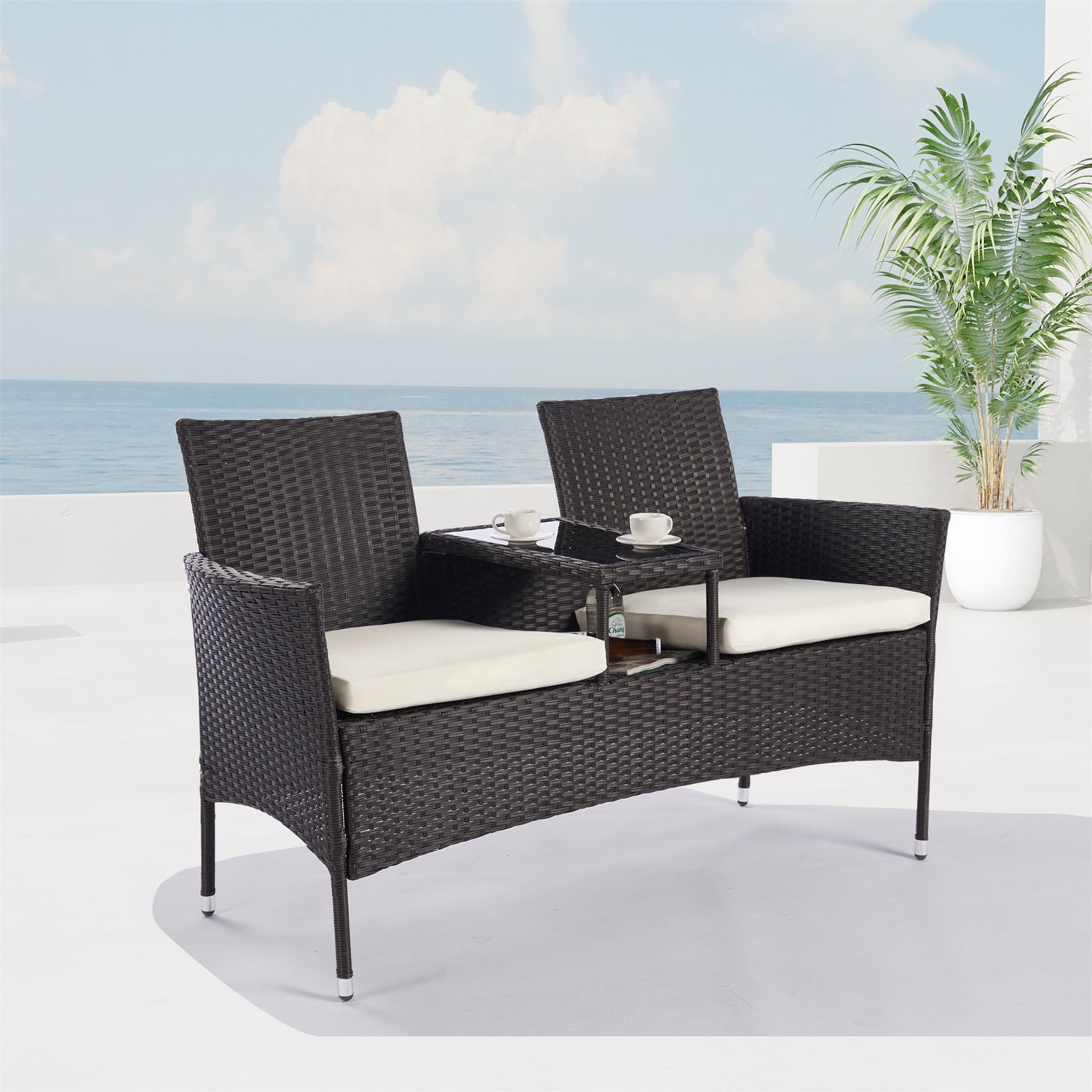 3 Piece Patio Furniture Set, Outdoor Rattan Wicker Conversation ...