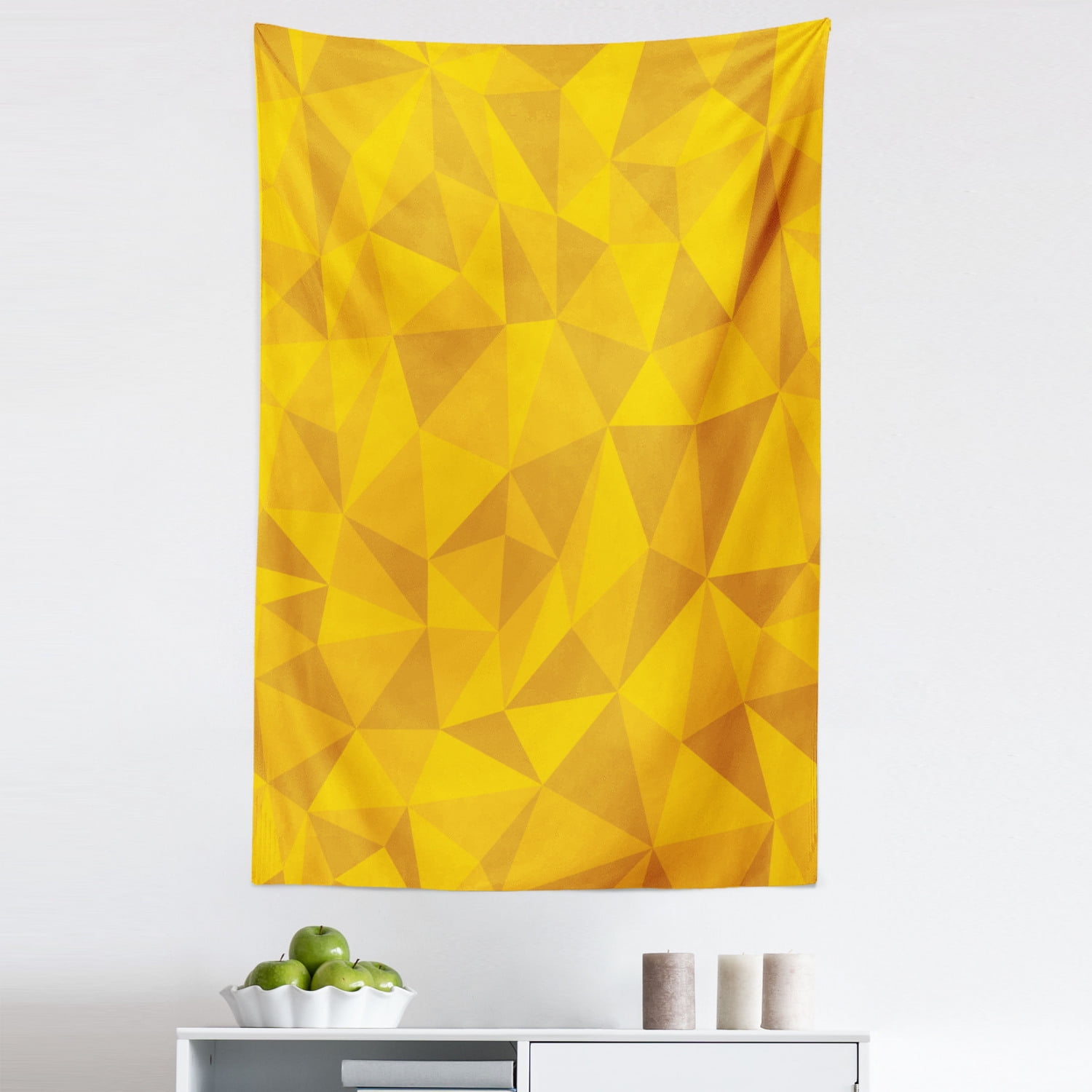 Yellow Tapestry, Abstract Triangular Cubic Unusual Shaded Shapes ...