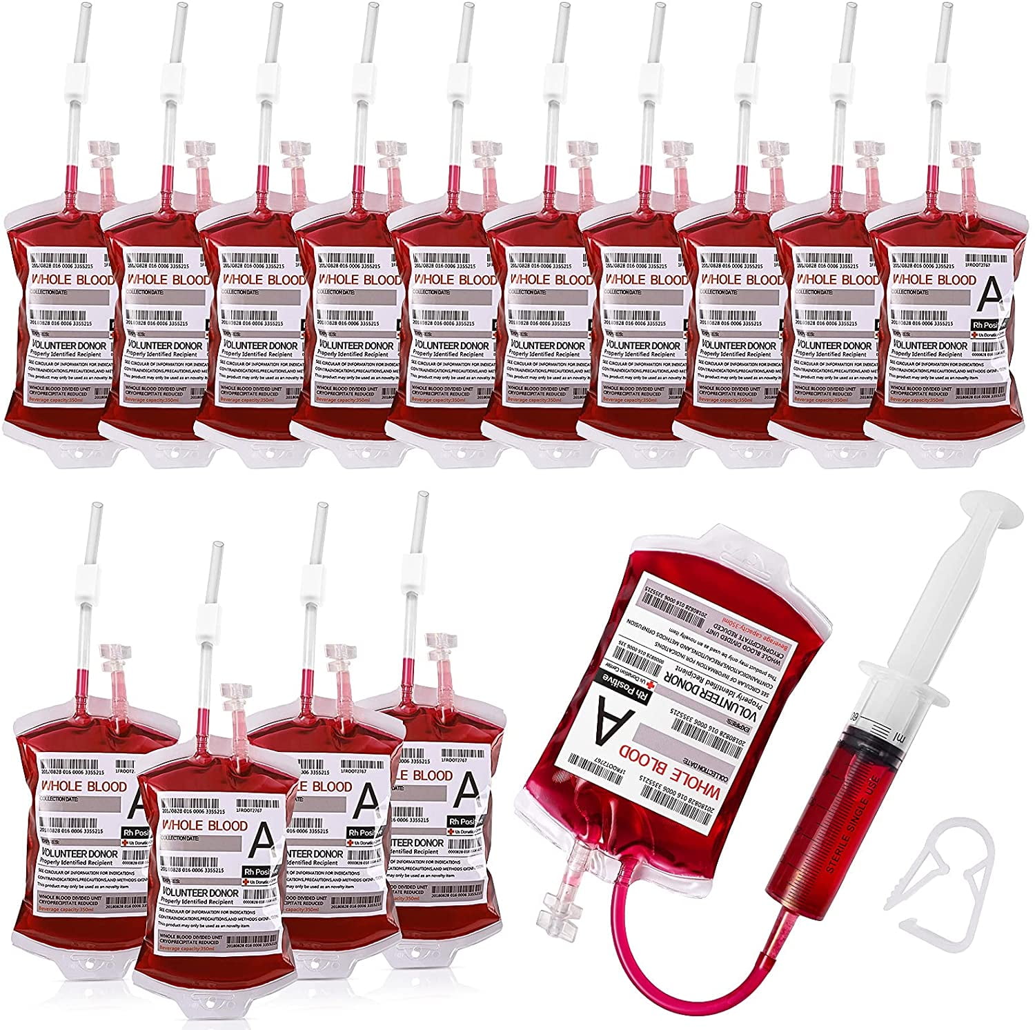 15PCS Halloween Blood Bags for Drinks Kit, 12 Fl Oz Reusable Food Grade ...