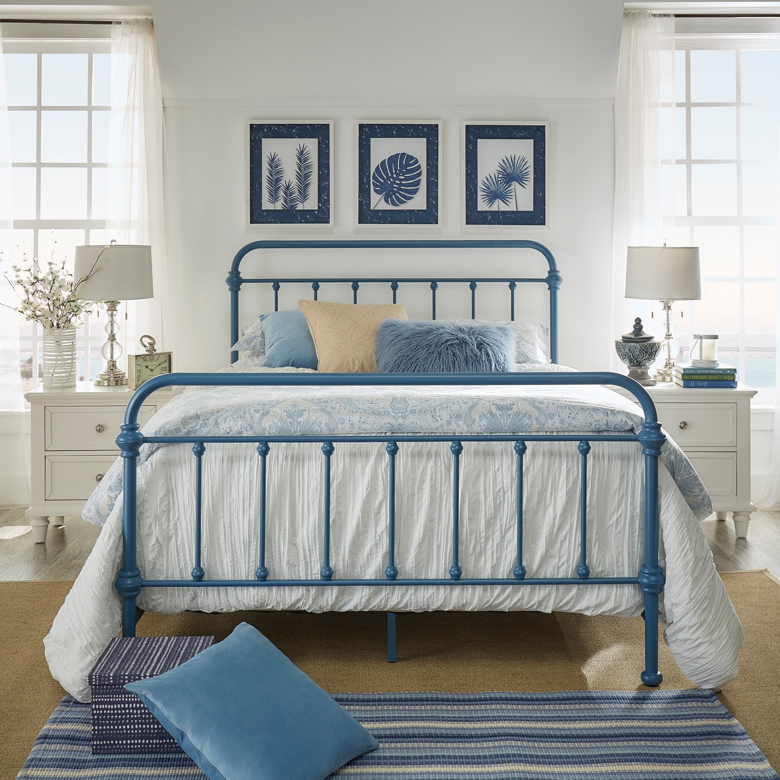 Weston Home Nottingham Metal King Bed, Blue Steel - Walmart.com