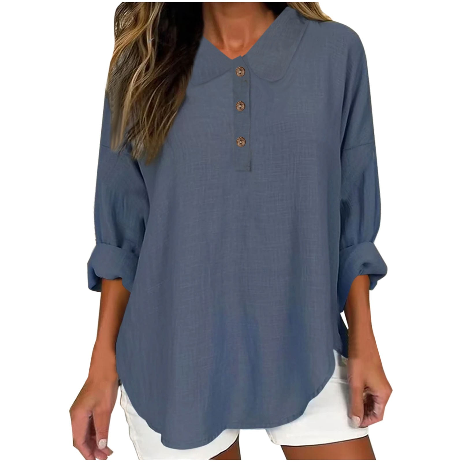 Click here for Lenpel Cotton Linen Tops For Women Long Sleeve Hal... prices