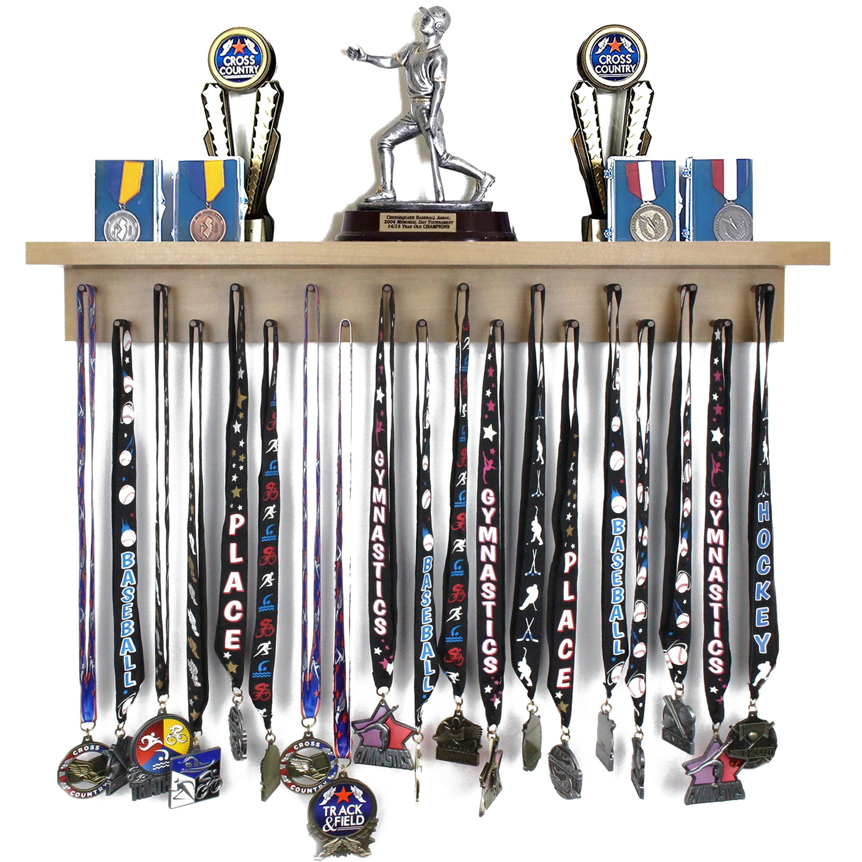 Medal Awards Rack Trophy Shelf and Award Display Rack (24" Walnut ...