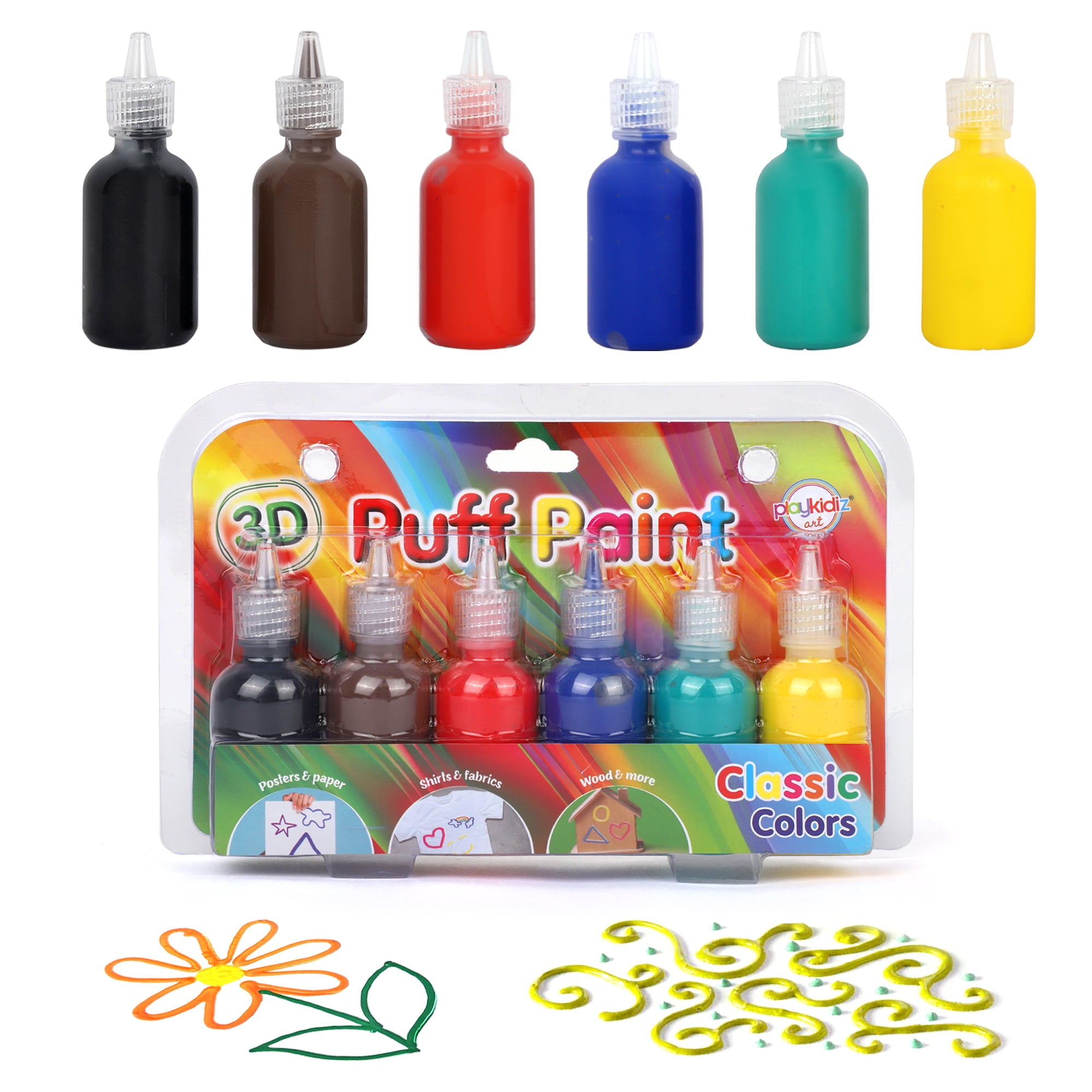 Playkidiz 3-D Art Puff Paint Classic Colors For Kids, 6 Pack Color Pack ...