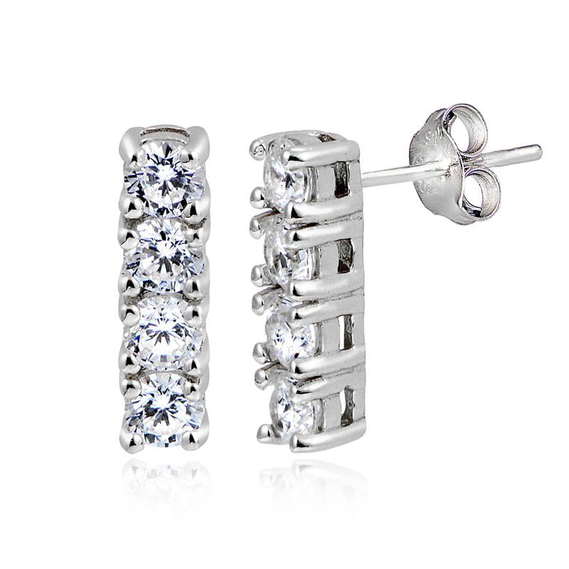 STERLING SILVER CZ BAR EARRINGS - Walmart.com