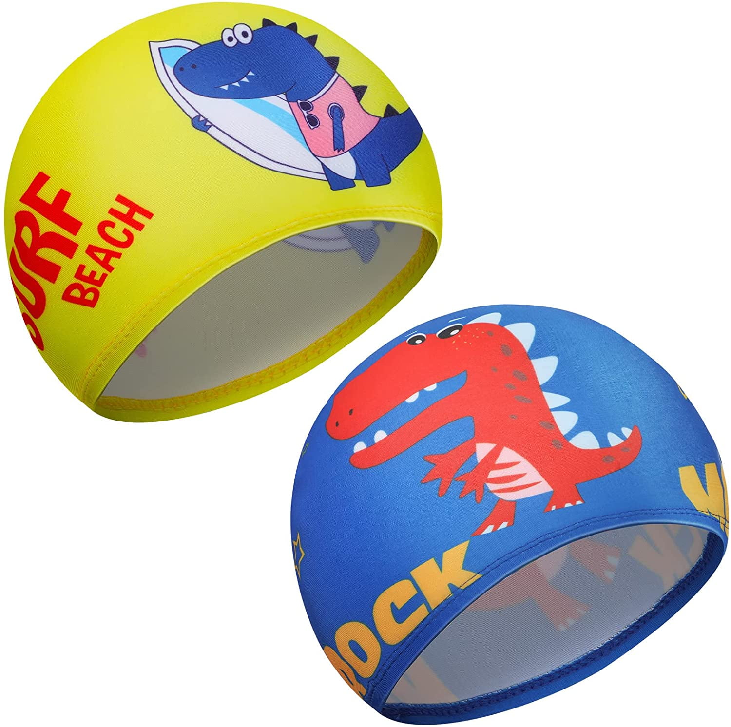 Pieces Cute Swim Caps Kids Swimming Cap Cartoon Elastic Polyester ...