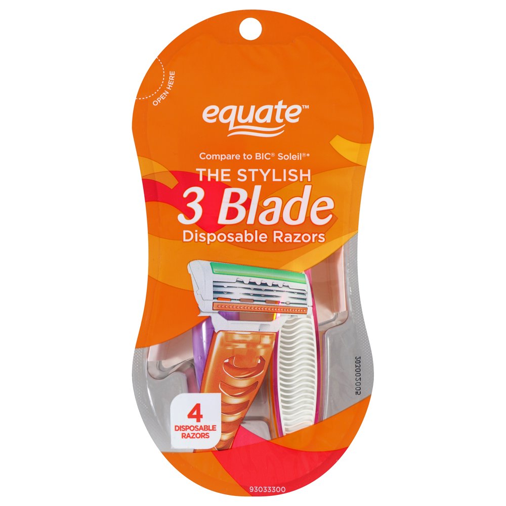 Equate Women's 3 Blade Multi-Color Disposable Razor, 4 Count - Walmart ...