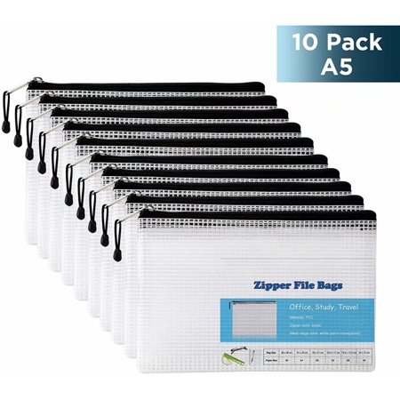 10-pack document bag size A5, zipper pouch mesh pockets set zipper ...