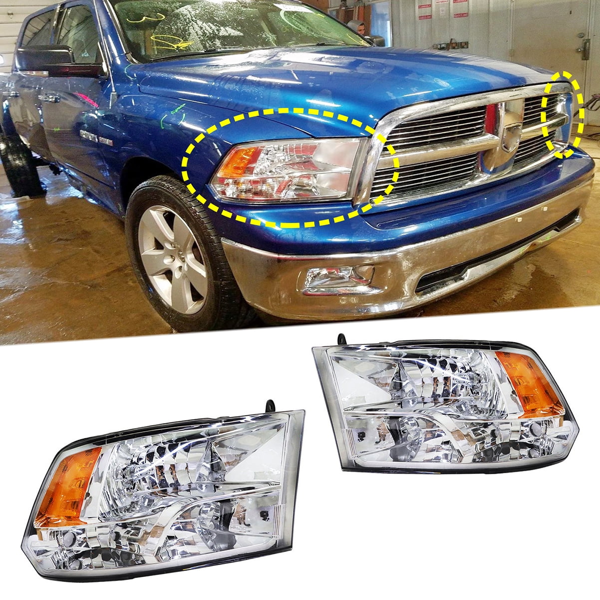 Pair of Headlight Housing Assembly Headlamps Fit for Dodge Ram 1500 ...
