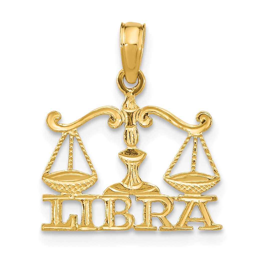 14k Gold Libra Block / Engraved Charm Pendant Necklace Measures 18 ...