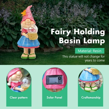 Clairlio Solar Dwarf Elf Statue Ornament Resin Art Crafts Garden Decor ...