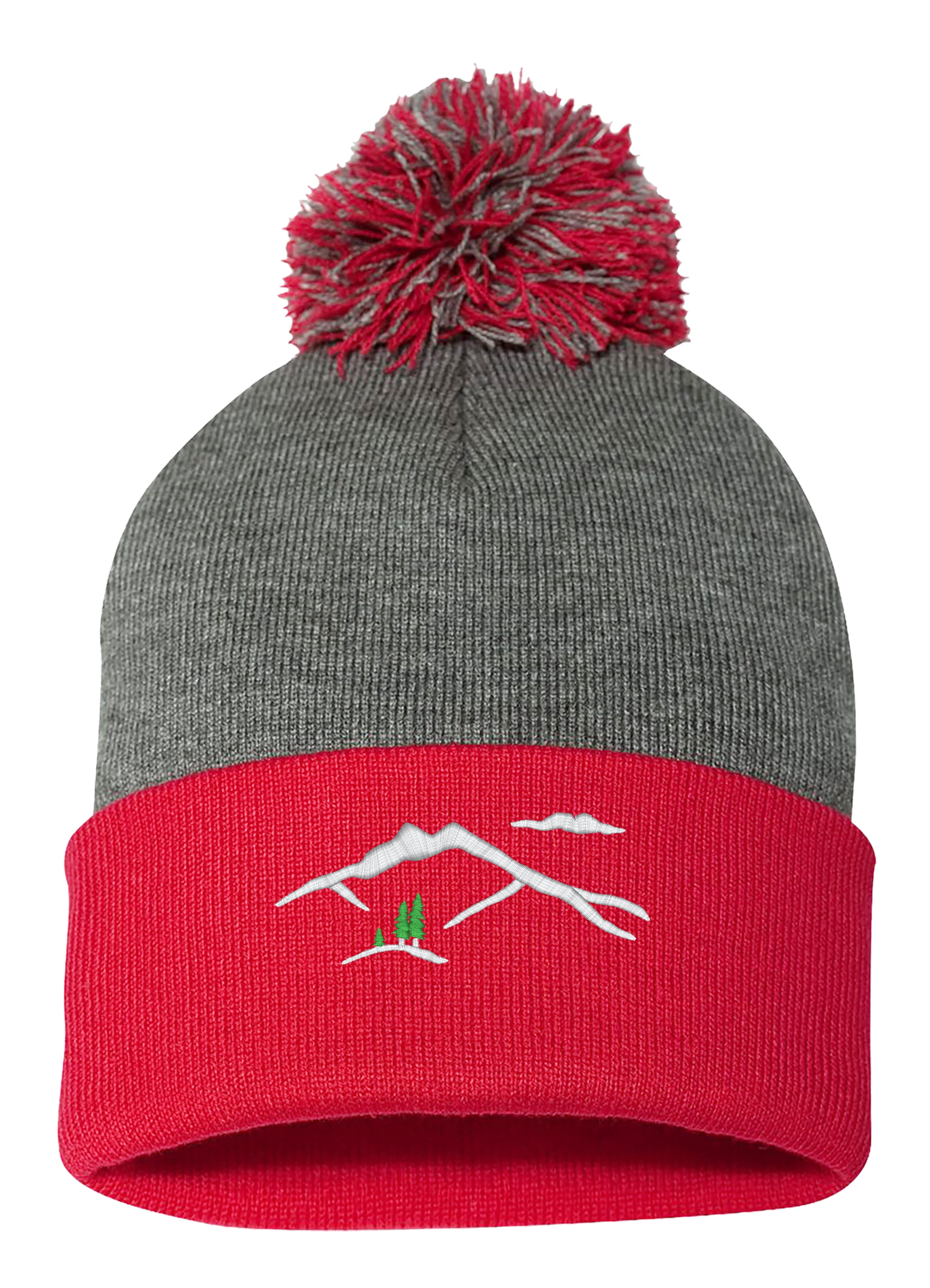 Embroidered Pom Pom Mountain Silhouette Logo-EM-0041-Gray-Red - Walmart.com
