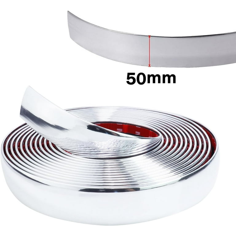 2 inch 50mm Wide Automotive Chrome Trim Molding 10Feet Car Body Side Trim Strip Self Adhesive Scratch proof Decorative for Truck RV Boat Exterior
