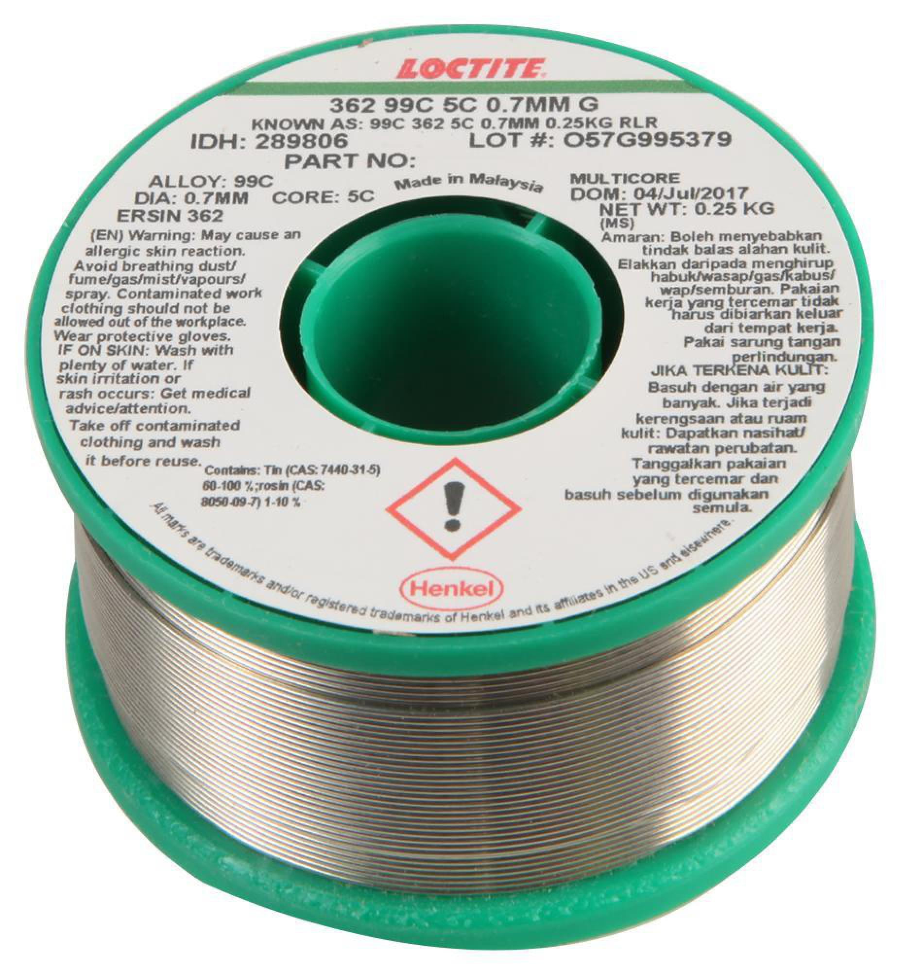 MULTICORE / LOCTITE - Solder Cored Wire Flux, Lead Free, 22SWG, 0.7mm ...