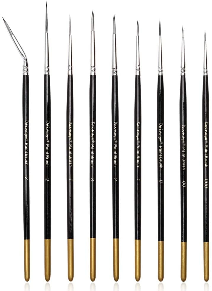 Fine Detail Paint Brush Set - 9 Pieces Miniature Brushes for Watercolor ...