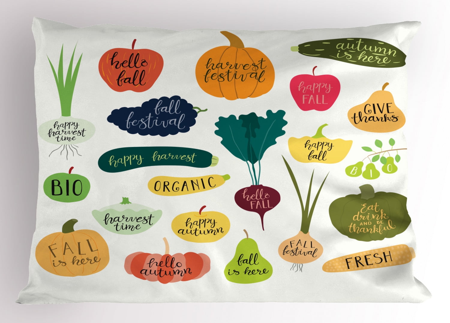Plants Pillow Sham, Pumpkin Squash Onions Pears Grapes Apples ...