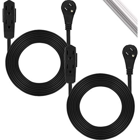 GE Indoor Extension Cord, 2 Pack, 15 Ft Power Cable, 3 Grounded Outlets ...