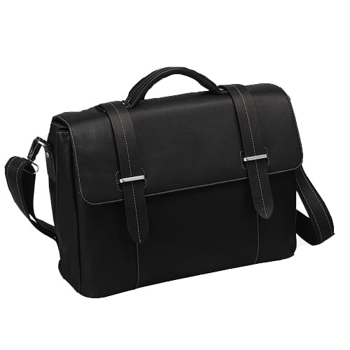 BLACK FLAP-OVER LEATHER COMPUTER BRIEFCASE - Walmart.com