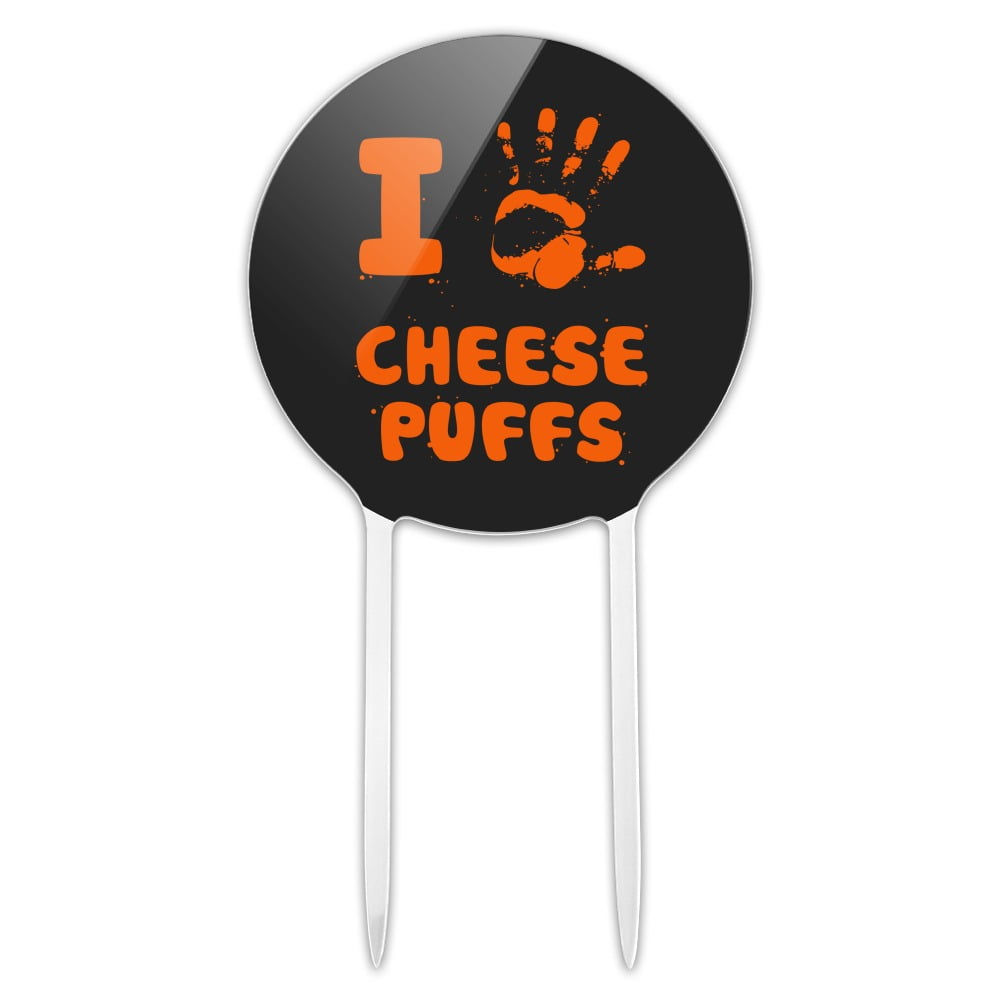 Acrylic I Love Cheese Puffs Hand Print and Crumbs Funny Cake Topper ...