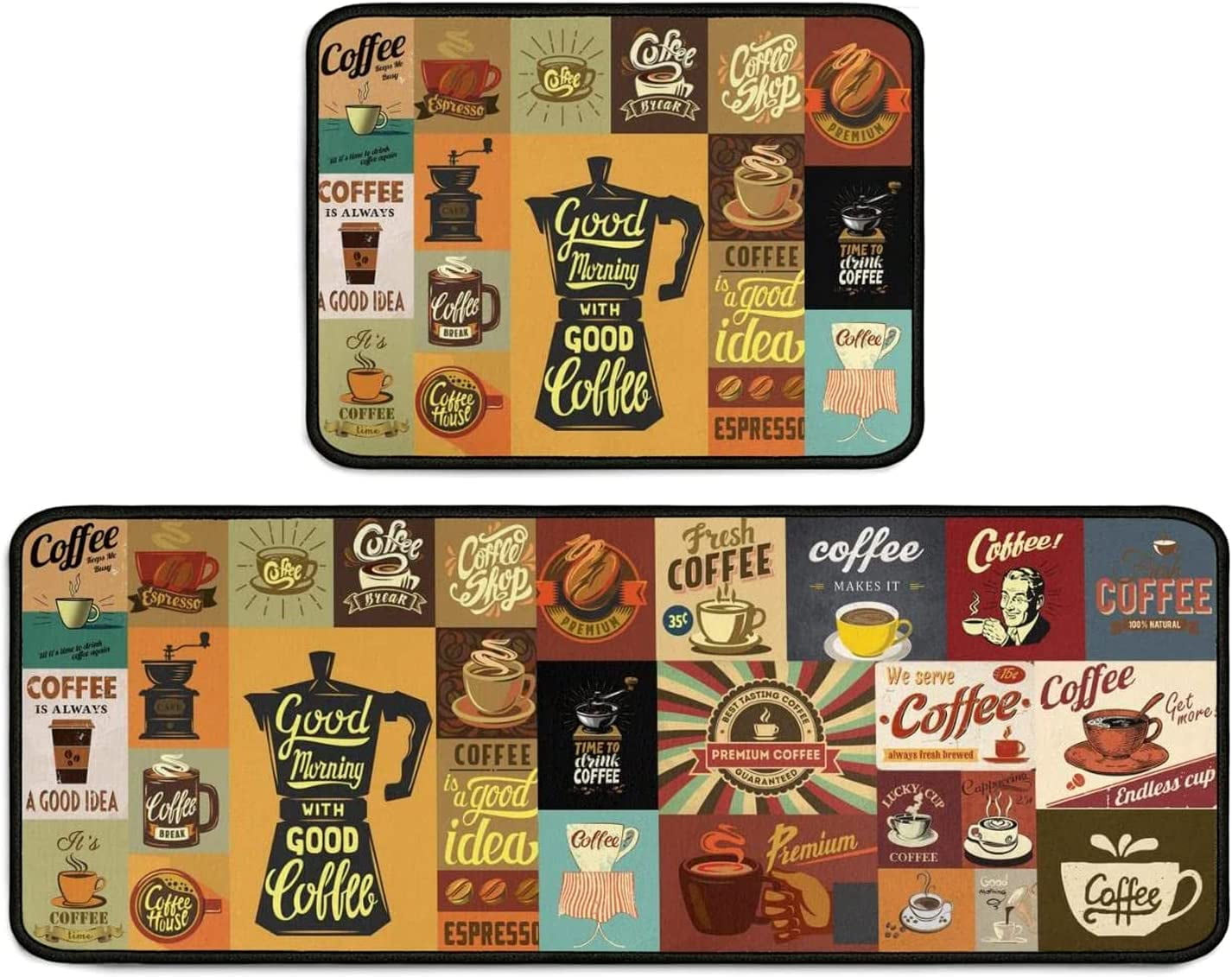 2 Pieces Coffee Kitchen Rugs Set Farmhouse Decor Kitchen Mat, Water ...