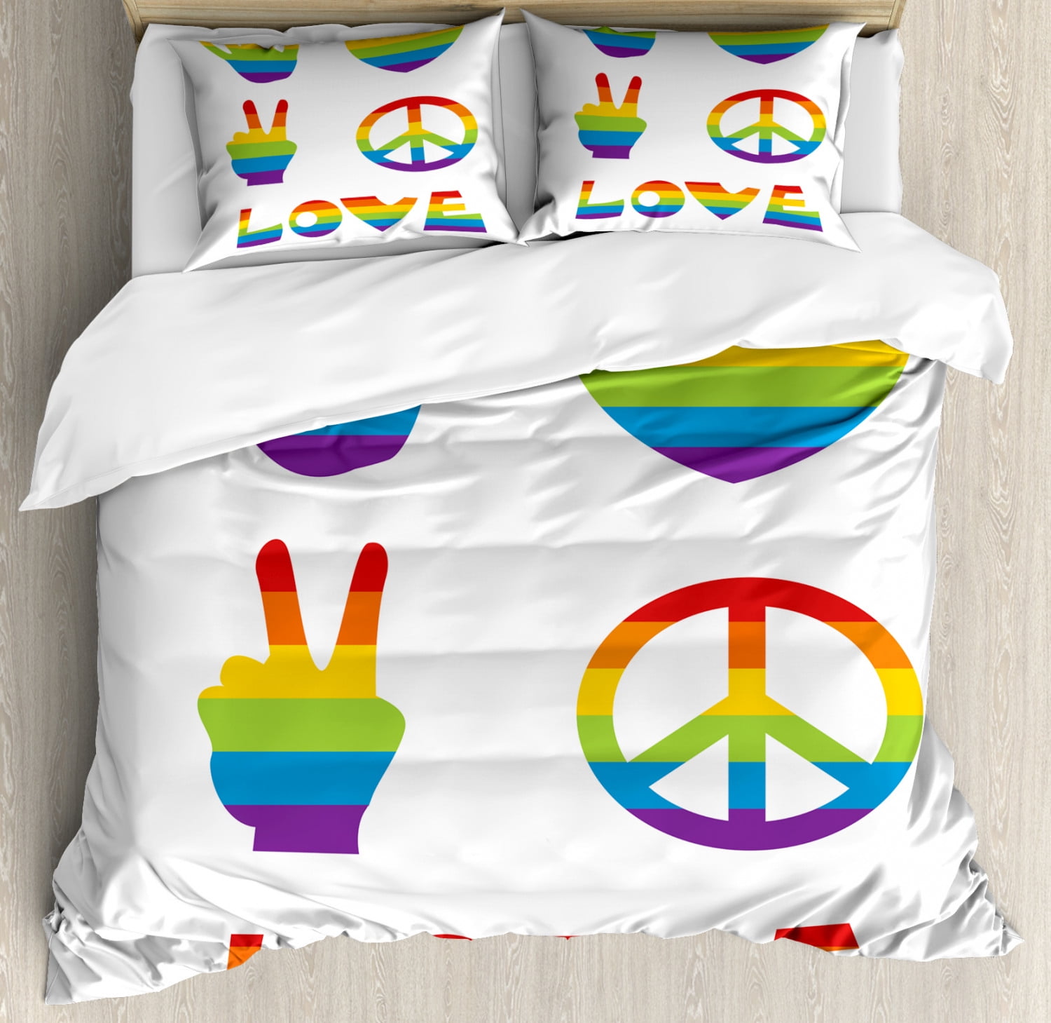 Pride Duvet Cover Set King Size, Artistic Various Icons in Rainbow ...