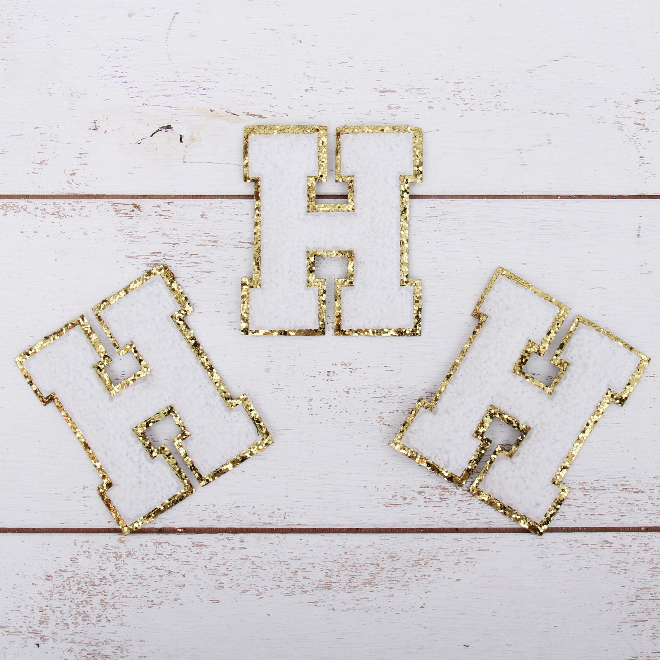 3 Pack Chenille Iron On Glitter Varsity Letter "H" Patches - White ...