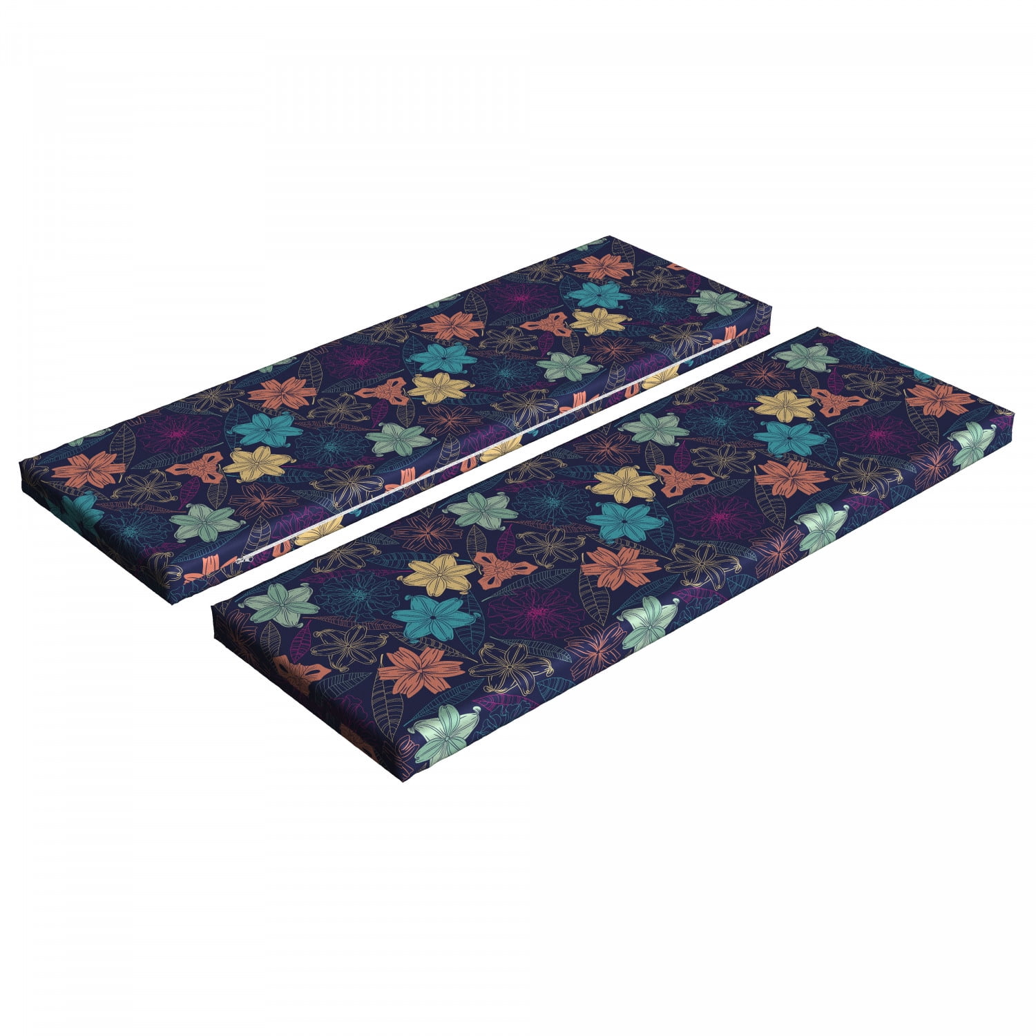 Floral Bench Cushion Set of 2, Exotic Hibiscus Petals in Warm Tones ...