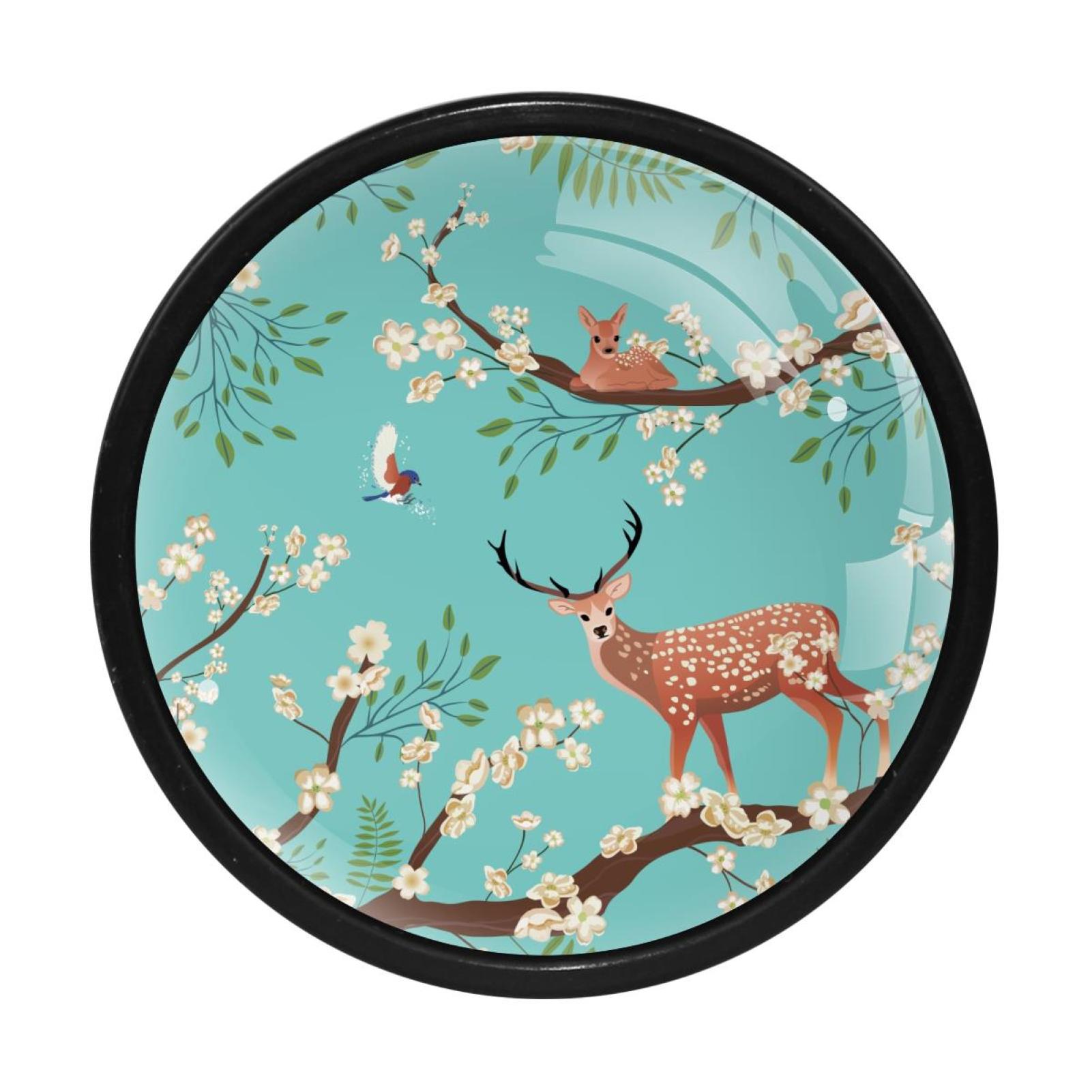 4 Pcs Flower Deer Knobs for Kitchen Cabinet Cupboard Dresser Bookcase ...