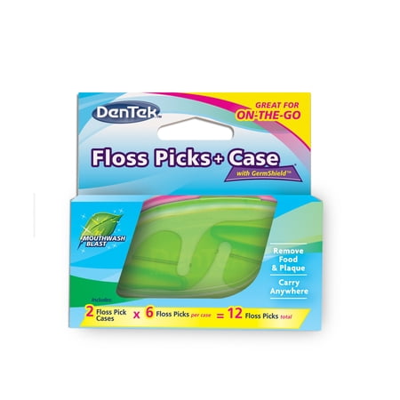 DenTek Floss Picks + Case On-The-Go Mint Flosser, Colors May Vary 12 ea ...