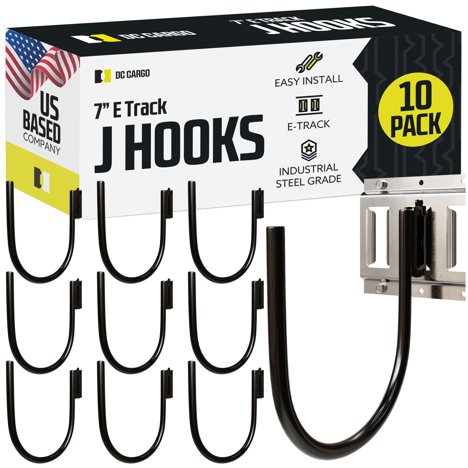 "DC Cargo Mall E-Track Large 7"" J Hook Tie Down Accessory (10 Pack ...