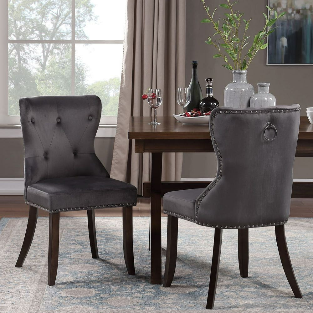 Upholstered Dining Chairs, Tufted Velvet Studded Dining Chair with ... Upholstered Dining Chairs, Tufted Velvet Studded Dining Chair with ...