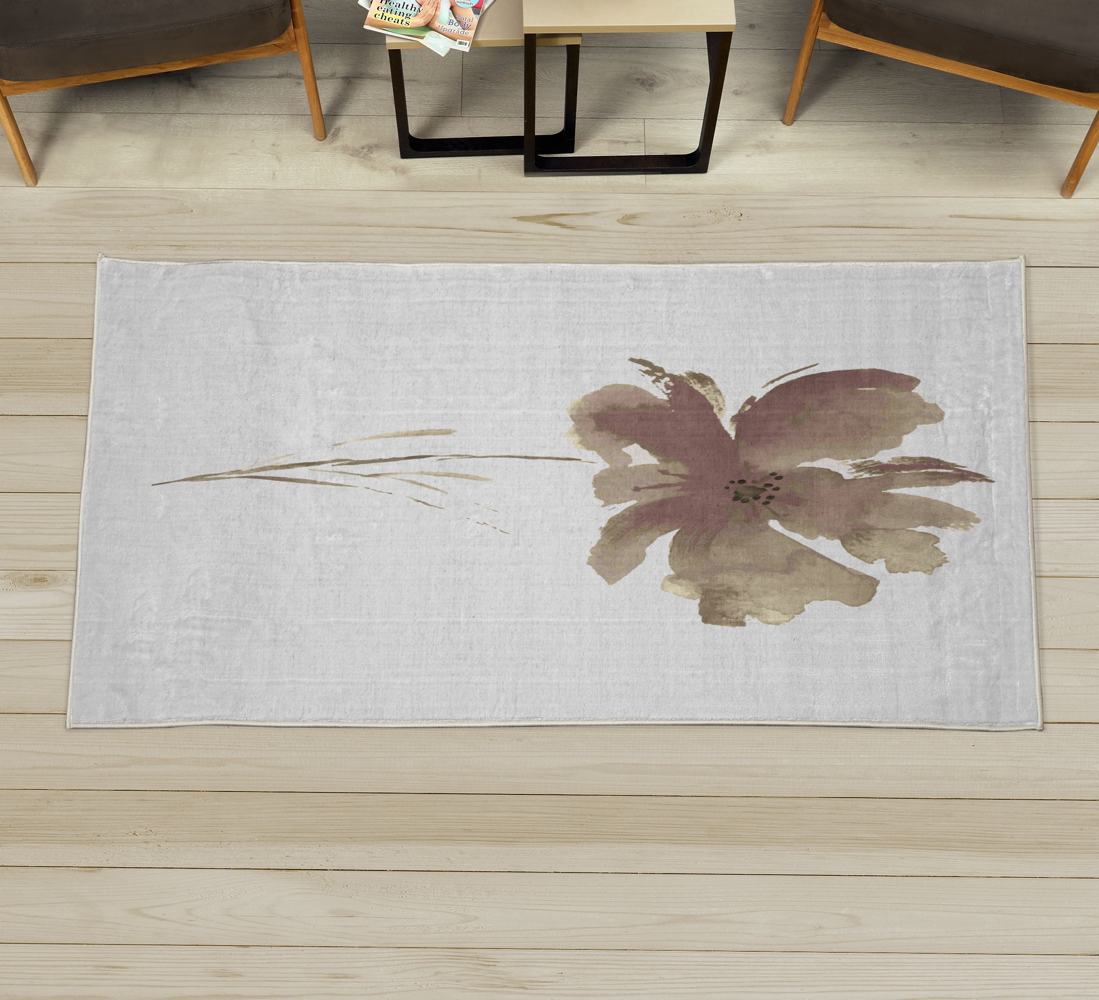 Watercolor Flower Decorative Rug, Single Poppy Flower Plain Plain ...