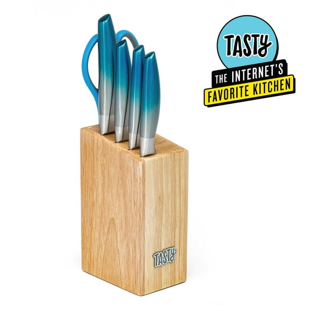 Tasty 6 Piece Prep Knife Block Set, Cutlery Set with Stainless Steel ...