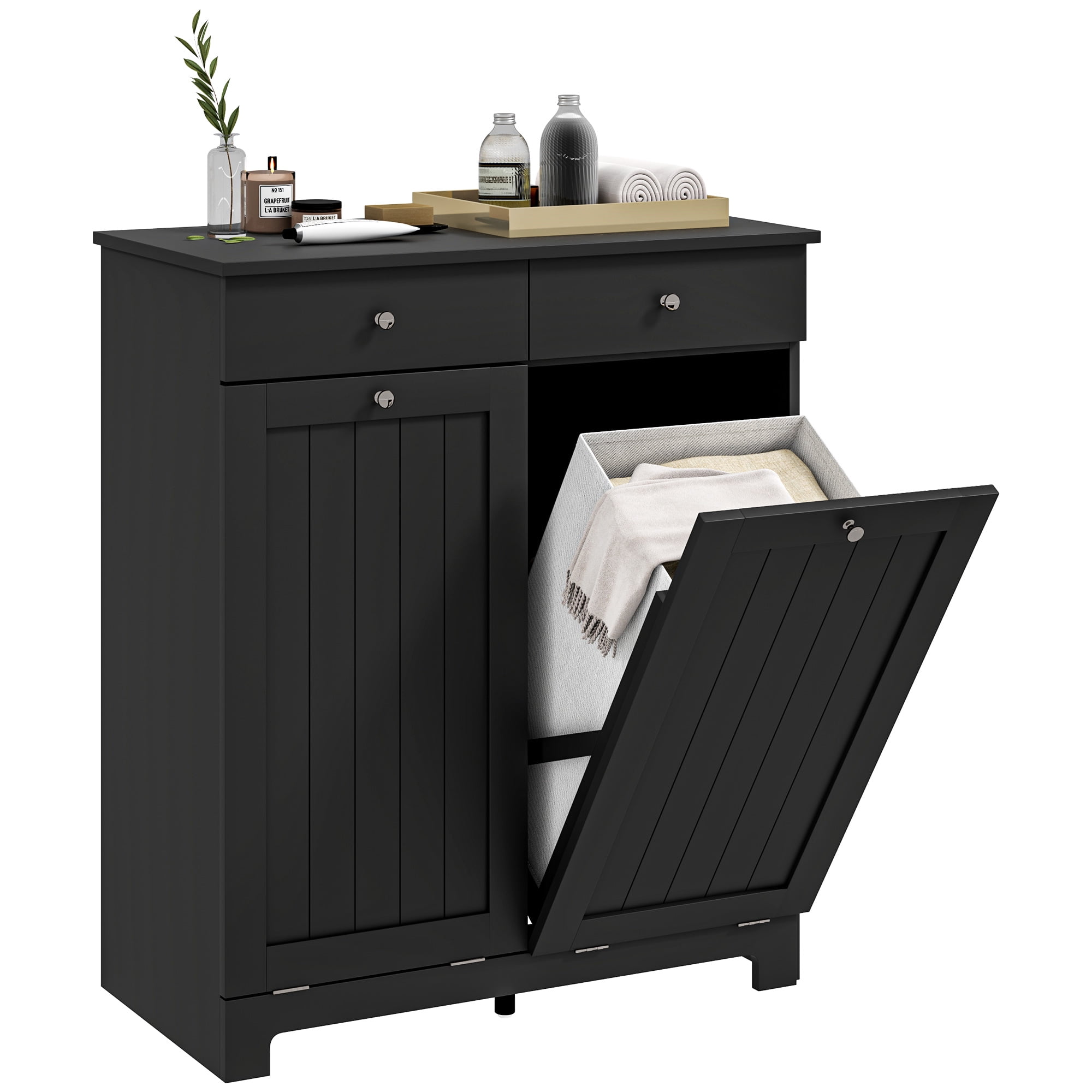 HOMCOM Tilt Out Laundry Hamper, Laundry Hamper Cabinet with Drawer ...