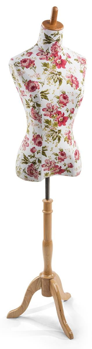 Displays2Go Fabric Covered Female Body Stand, Adjustable, Wood Base ...