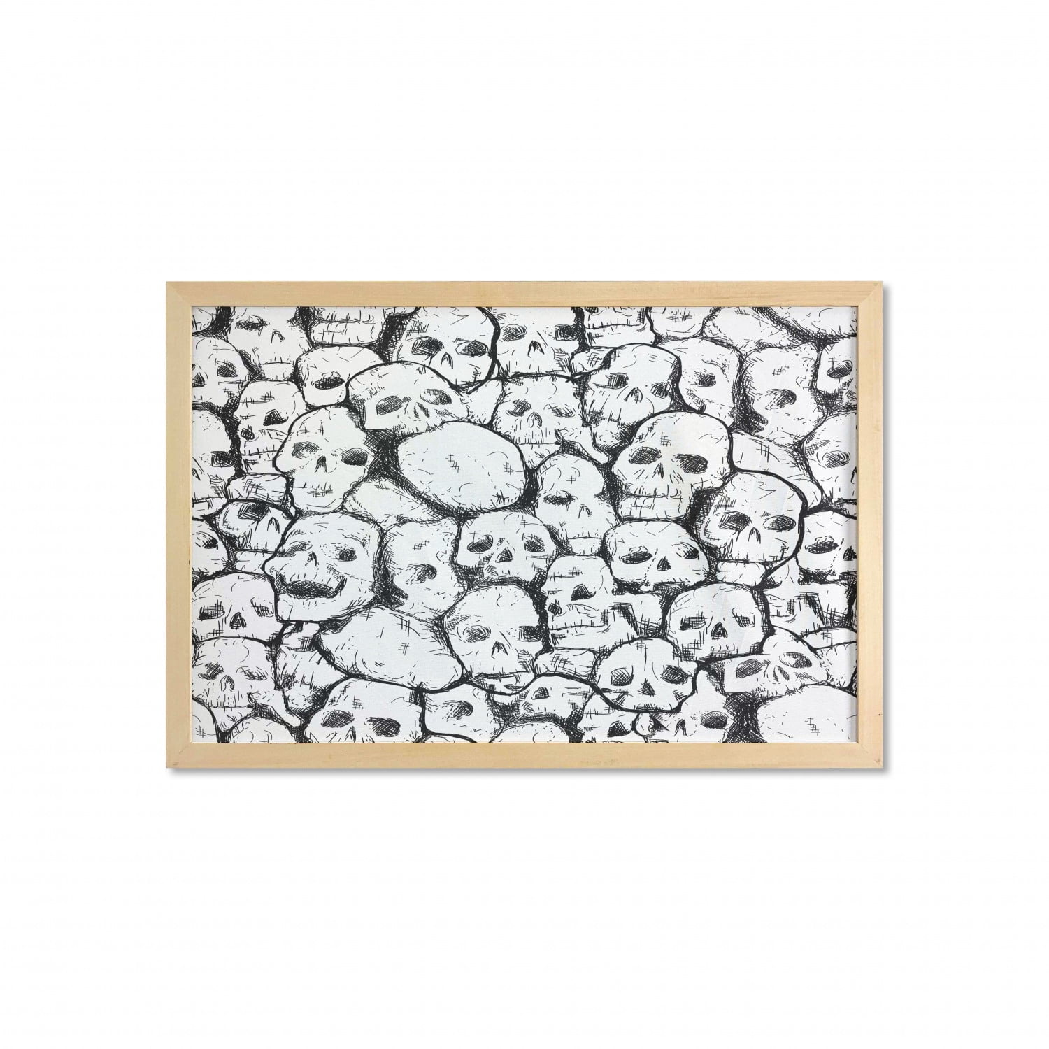 Skull Wall Art with Frame, Conjoined Head Motifs Spooky Fossils Motley ...