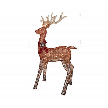25" Lighted Silver Sisal Prancing Reindeer Christmas Yard Art Decoration - Walmart.com