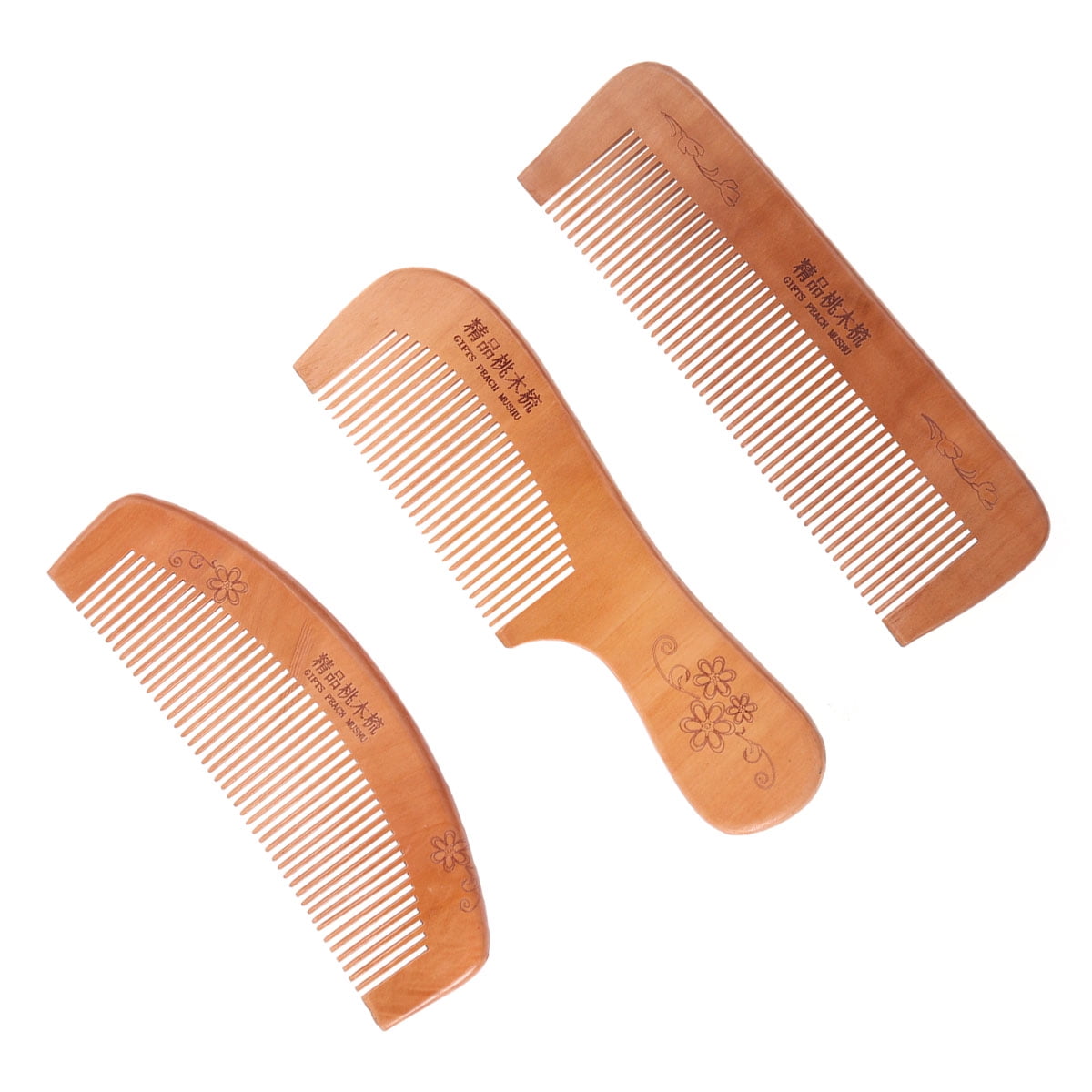 HEMOTON 3PCS Peach Wooden Combs Carved Pocket Wood Comb Natural Peach ...
